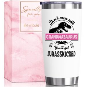 fimibuke best grandma gifts - 20 oz tumbler mothers day gifts for grandmother from granddaughter, grandson, grandkids, grandmasaurus insulated cup birthday present for nana/new grandma/grandparents