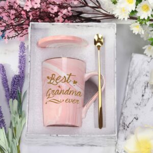 Best Grandma Mug Best Grandma Ever Mug Grandma gifts Birthday Mothers Day Gifts for Grandma from Granddaughter Grandson Grandchildren Grandkids 14 Ounce Exquisite Box Spoon and Mug Mat Pink