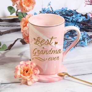 Best Grandma Mug Best Grandma Ever Mug Grandma gifts Birthday Mothers Day Gifts for Grandma from Granddaughter Grandson Grandchildren Grandkids 14 Ounce Exquisite Box Spoon and Mug Mat Pink