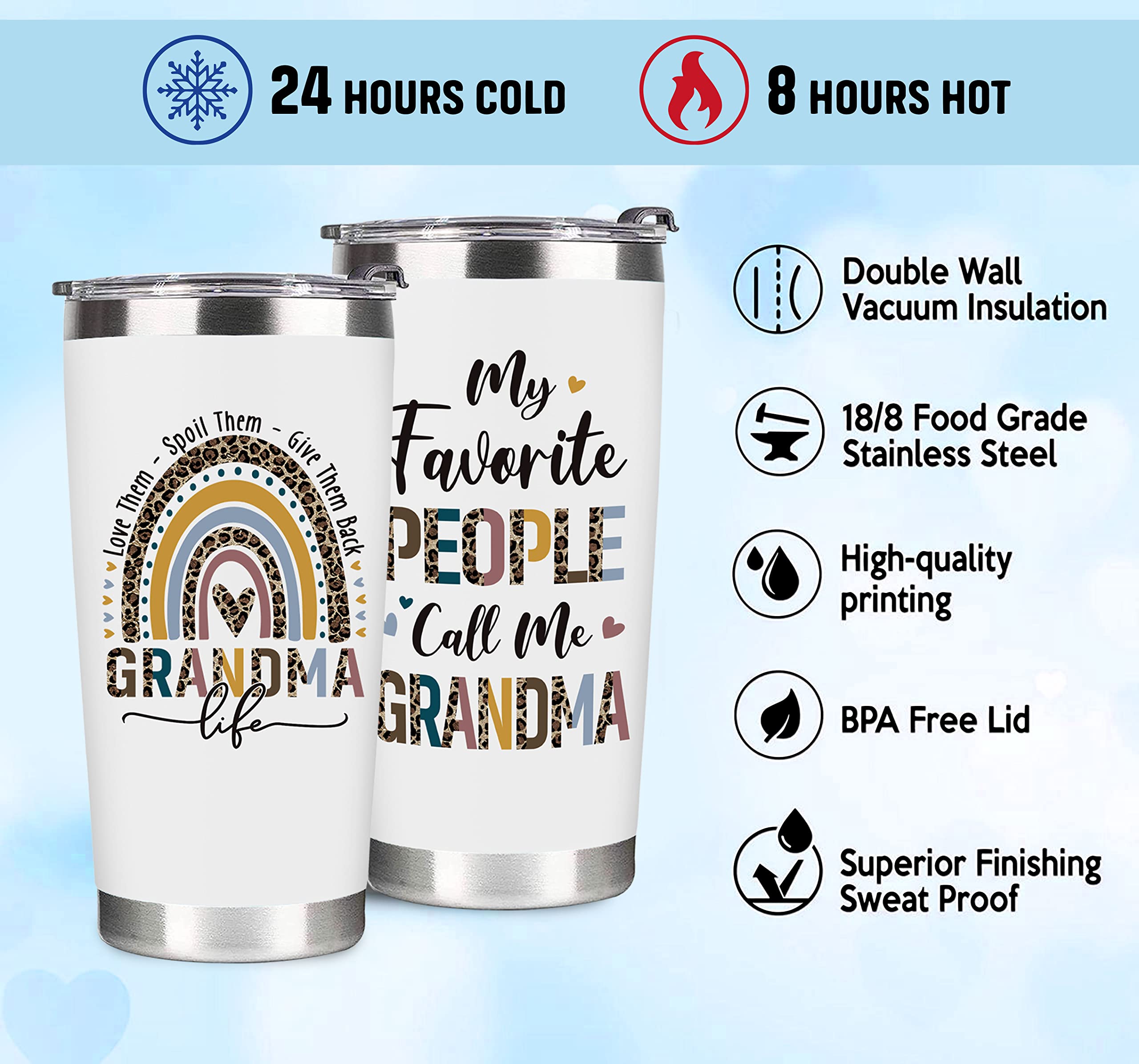 LIZAVY Mothers Day Gifts for Grandma from Grandkids - Great Grandma Gifts - Birthday Gifts for Grandma, Grandma Birthday Gifts - Best Grandma Tumbler 20Oz