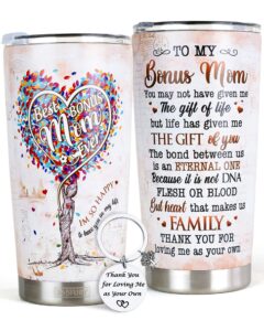 365fury gifts for bonus mom from son, daughter - best bonus, step ever 20oz tumbler w/straw & keychain christmas, birthday, mothers day stepmom, mother in law, boyfriend