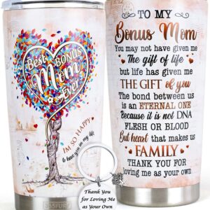 365FURY Gifts For Bonus Mom From Son, Daughter - Best Bonus, Step Ever 20oz Tumbler w/Straw & Keychain Christmas, Birthday, Mothers Day Stepmom, Mother in law, Boyfriend