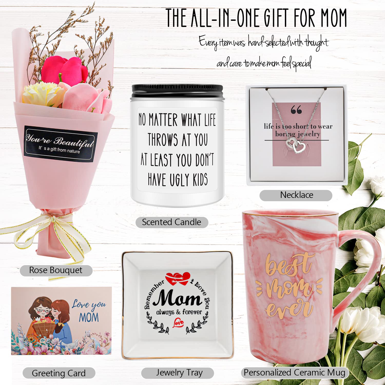 Mothers Day Gifts from Daughter Son - Mom Birthday Gifts, Christmas Valentines Day Gifts for Mom, Gift Basket for Mother in Law, Mama, Bonus Moms, Mom Gift Box