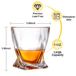 Whiskey Rocks Glass, Set of 4 (2 Crystal Bourbon Glasses, 2 Round Big Ice Ball Molds) In Gift Box - 11 Oz Old Fashioned Glasses for Scotch Cocktail Rum Cognac Vodka Liquor, Unique Gifts for Men