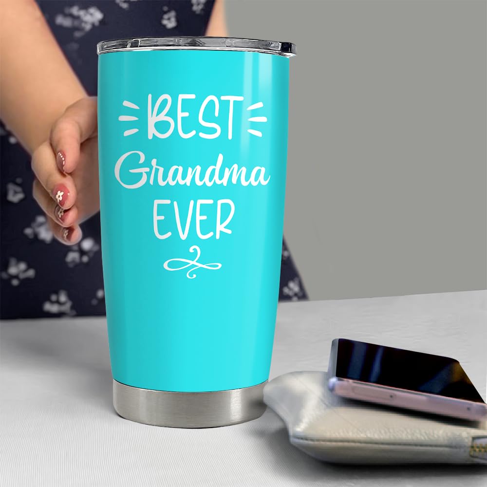 SANDJEST Best Grandma Ever Tumbler Gift for Nana from Grandkids - 20oz Mint Insulated Stainless Steel Travel Mug Granny Christmas, Birthday, Mother's Day Gifts for Nana, Gigi from Grandchildren