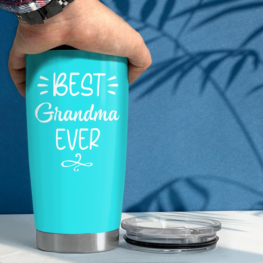 SANDJEST Best Grandma Ever Tumbler Gift for Nana from Grandkids - 20oz Mint Insulated Stainless Steel Travel Mug Granny Christmas, Birthday, Mother's Day Gifts for Nana, Gigi from Grandchildren