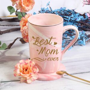 Best Mom Gifts Mom Mug Birthday Mothers Day Gifts for Mom from Daughter Son 14 Ounce Gift Box with Spoon and Cup Mat Pink