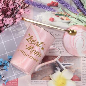 Best Mom Gifts Mom Mug Birthday Mothers Day Gifts for Mom from Daughter Son 14 Ounce Gift Box with Spoon and Cup Mat Pink