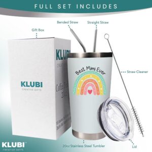 KLUBI Mimi Gifts Tumbler - 20oz Tumbler Mug with Straws - Gift Idea for Grandma, Happy Birthday Presents from Granddaughter, Grandson, Cup, Grandchildren