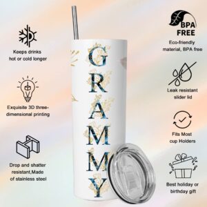 Gifts for Grammy Grandmother Birthday Mother's Day&Christmas Gift from grandson,granddaughter - Stainless Steel Insulated Tumbler Coffee Travel Mug, Reusable Cup With Straw Leakproof Flip Present