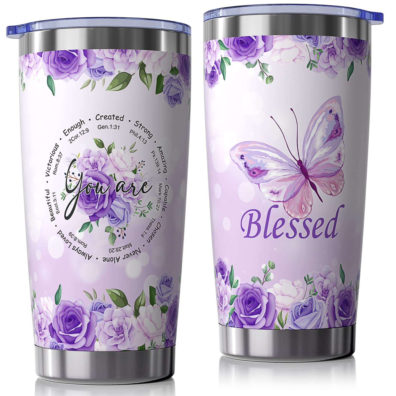 Christian Gifts for Women, Inspirational Gifts Purple Butterfly Gifts Religious Gifts for Women, Birthday Gifts for Women, Mom, Best Friend,Aunt, Sister- Christmas Gifts For Women Tumbler Gifts Idea