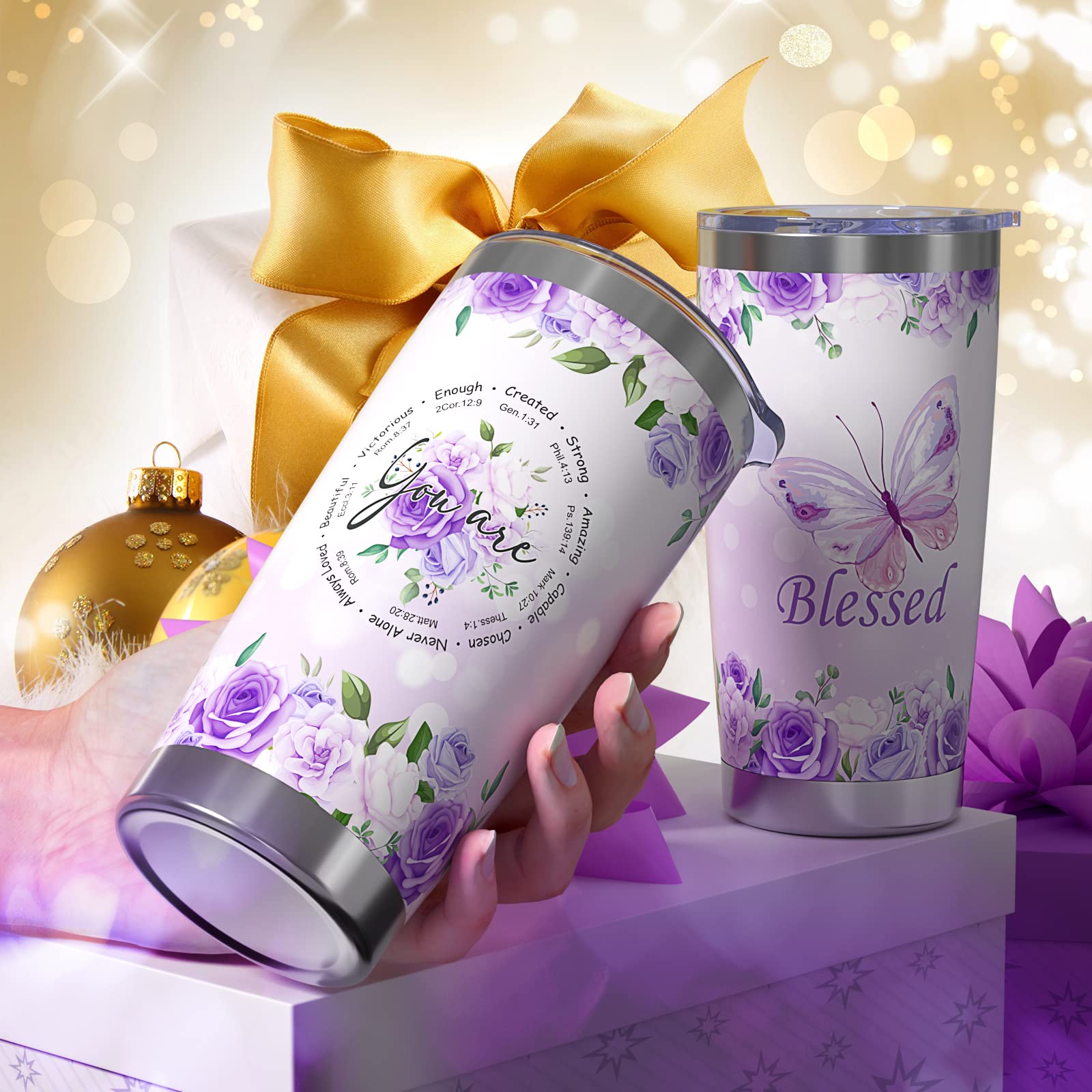 Christian Gifts for Women, Inspirational Gifts Purple Butterfly Gifts Religious Gifts for Women, Birthday Gifts for Women, Mom, Best Friend,Aunt, Sister- Christmas Gifts For Women Tumbler Gifts Idea