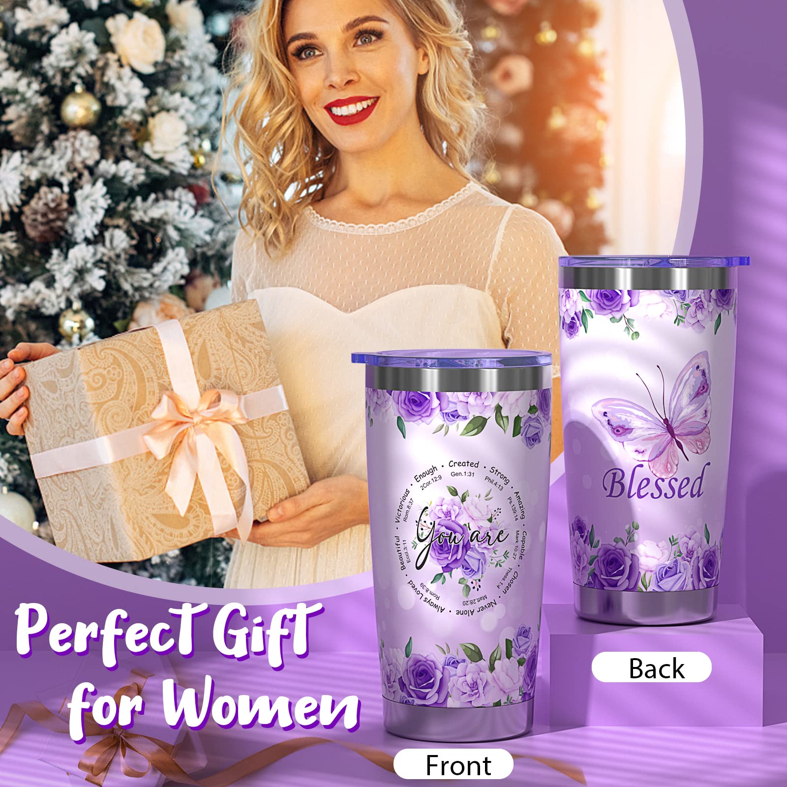 Christian Gifts for Women, Inspirational Gifts Purple Butterfly Gifts Religious Gifts for Women, Birthday Gifts for Women, Mom, Best Friend,Aunt, Sister- Christmas Gifts For Women Tumbler Gifts Idea