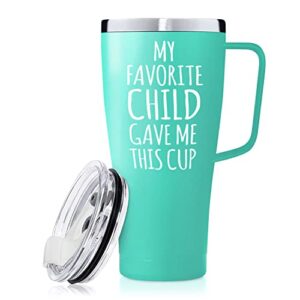 30oz insulated mom travel tumbler with handle - my favorite child gave me this cup stainless steel tumbler for mom from daughter, son as christmas, birthday, mothers day gift, mothers tumbler