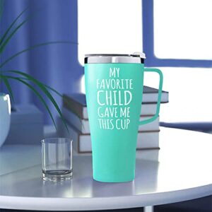 30oz Insulated Mom Travel Tumbler with Handle - My Favorite Child Gave Me This Cup Stainless Steel Tumbler for Mom from Daughter, Son as Christmas, Birthday, Mothers Day Gift, Mothers Tumbler