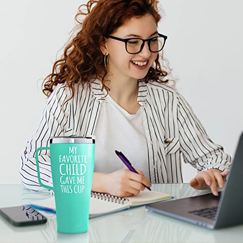 30oz Insulated Mom Travel Tumbler with Handle - My Favorite Child Gave Me This Cup Stainless Steel Tumbler for Mom from Daughter, Son as Christmas, Birthday, Mothers Day Gift, Mothers Tumbler