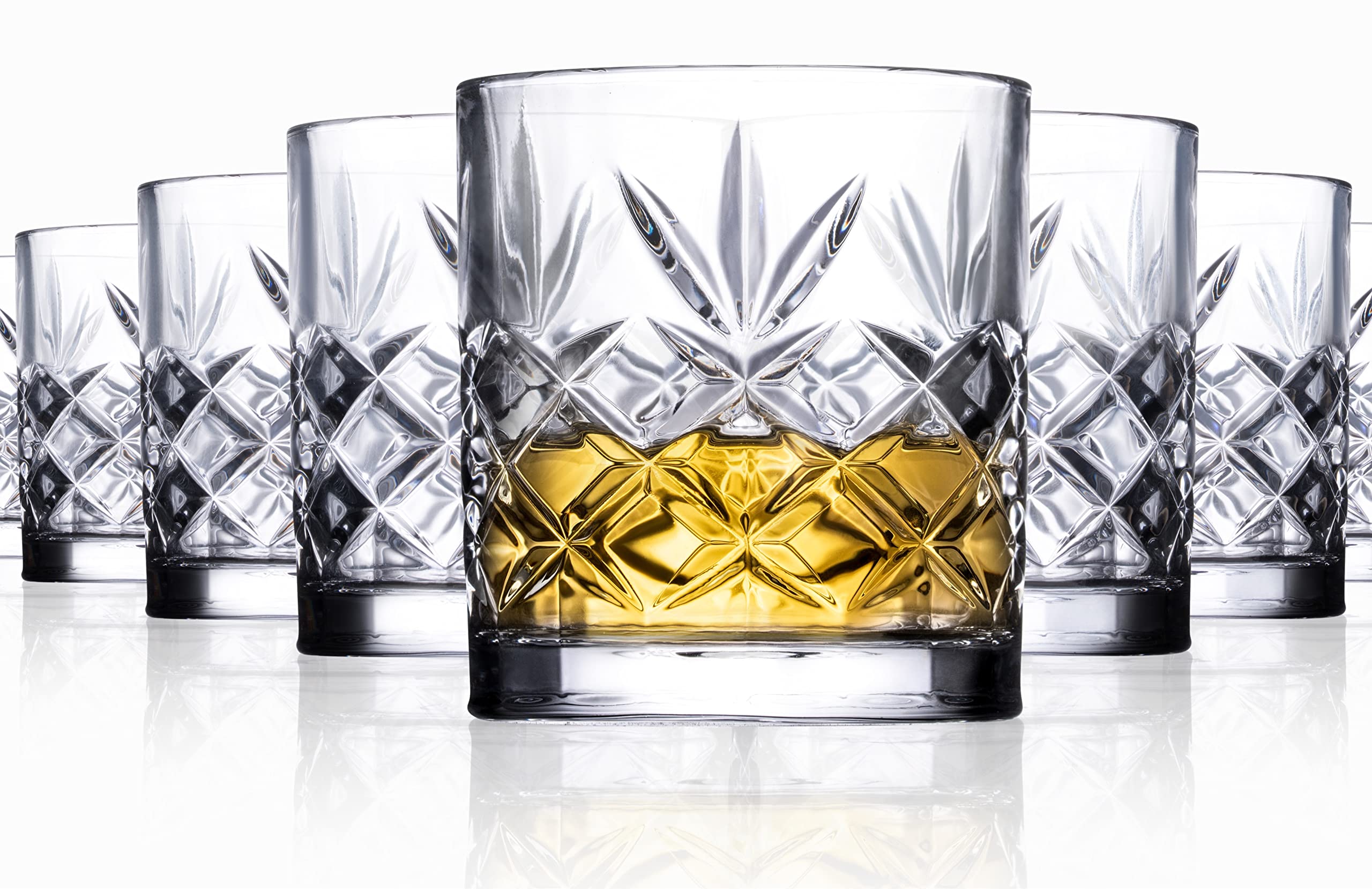 Royalty Art Kinsley Lowball Whiskey Glasses, 8 Pc. Set, 10.6 ounce Short Drinking Glassware for Liquor, Bourbon, Rye, or Beer, Elegant Drinkware for Men or Women, Dishwasher Safe (Lowball)