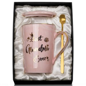 grandma gifts - birthday gifts for grandma - best grandma ever mug - unique birthday mothers day gifts ideas for grandma, grandmother - marble ceramic grandma coffee mug print with gold 14oz pink