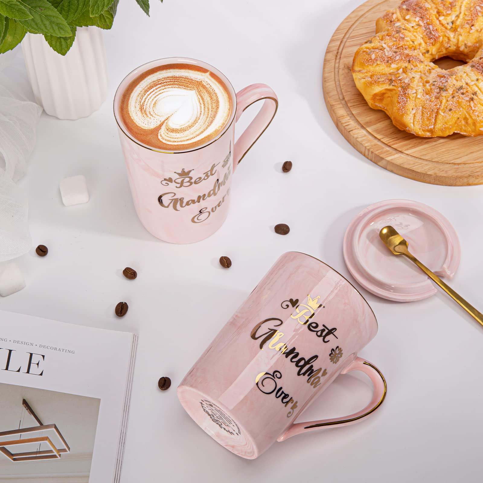 Grandma Gifts - Birthday Gifts for Grandma - Best Grandma Ever Mug - Unique Birthday Mothers Day Gifts Ideas for Grandma, Grandmother - Marble Ceramic Grandma Coffee Mug Print with Gold 14oz Pink