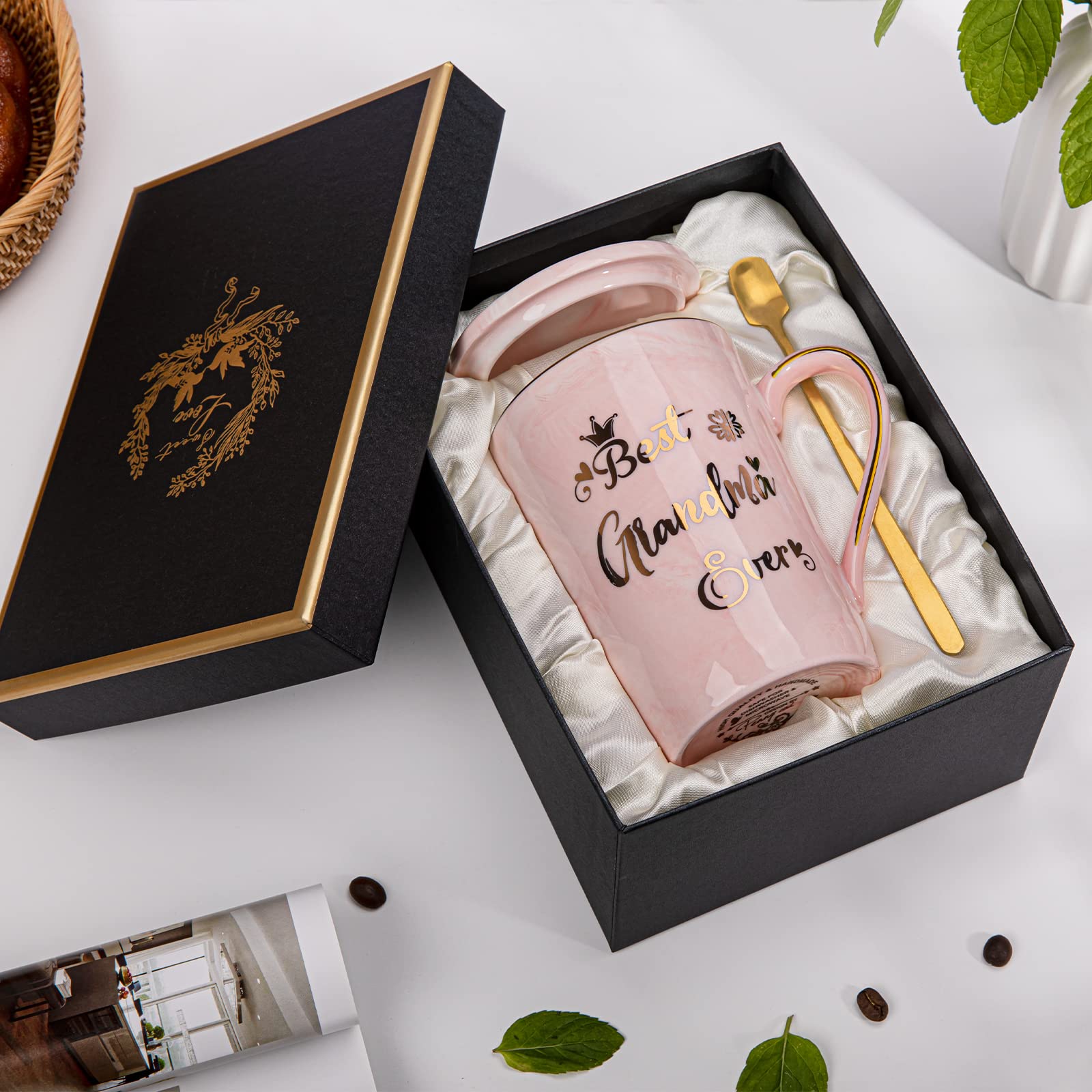 Grandma Gifts - Birthday Gifts for Grandma - Best Grandma Ever Mug - Unique Birthday Mothers Day Gifts Ideas for Grandma, Grandmother - Marble Ceramic Grandma Coffee Mug Print with Gold 14oz Pink