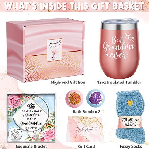 Best Grandma Gifts Mothers Day Gifts for Grandma from Granddaughter Grandchildren Grandkids, Nana Gifts Basket Grandma Birthday Gifts for Grandmother, New Grandma Gift with Wine Tumbler for Christmas