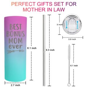 Mothers Day Gifts for Mother In Law Best Bonus Mom Gifts From Daughter Son 20oz Pink Gradient Travel Cup Gift Set for Stepmom Christmas Birthday Presents for Stepmother Tumbler with Lid Staw