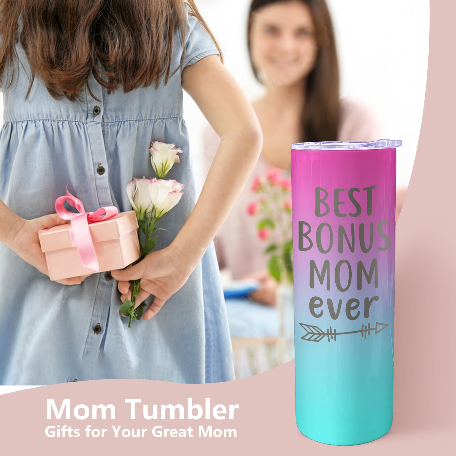 Mothers Day Gifts for Mother In Law Best Bonus Mom Gifts From Daughter Son 20oz Pink Gradient Travel Cup Gift Set for Stepmom Christmas Birthday Presents for Stepmother Tumbler with Lid Staw