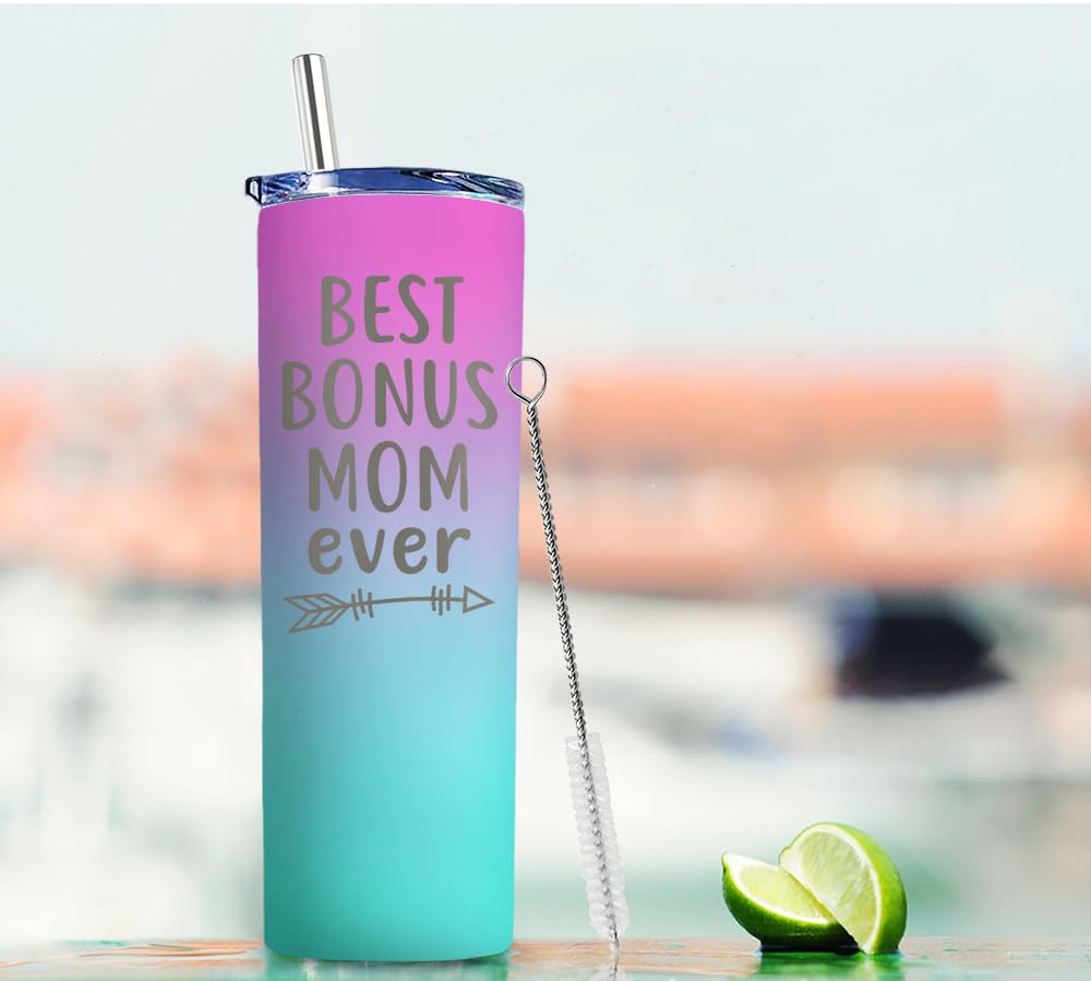 Mothers Day Gifts for Mother In Law Best Bonus Mom Gifts From Daughter Son 20oz Pink Gradient Travel Cup Gift Set for Stepmom Christmas Birthday Presents for Stepmother Tumbler with Lid Staw