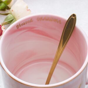 Luspan Best Grandma Gifts - Gifts for Grandma - Best Grandma Ever Pink Marble Ceramic Coffee Mug 11.5oz and Lid