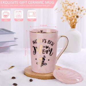 Mothers Day Gifts for Mom - Mom Birthday Gifts from Daughter Son - Birthday Gifts Ideas for Mom, New Mother, Wife, Women - Ceramic Marble World’s Best Mom Coffee Mug Gift Box Printed Gold 14 oz Pink