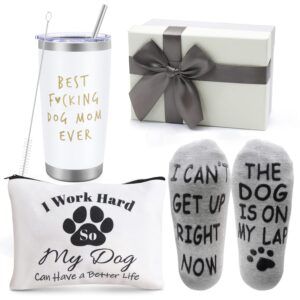 best dog mom gifts,20 oz wine tumbler unique gifts idea basket box with socks for veterinarian,animal rescue or vet tech,makeup bag dog lover funny gifts for women,gag gifts for new puppy baby owners