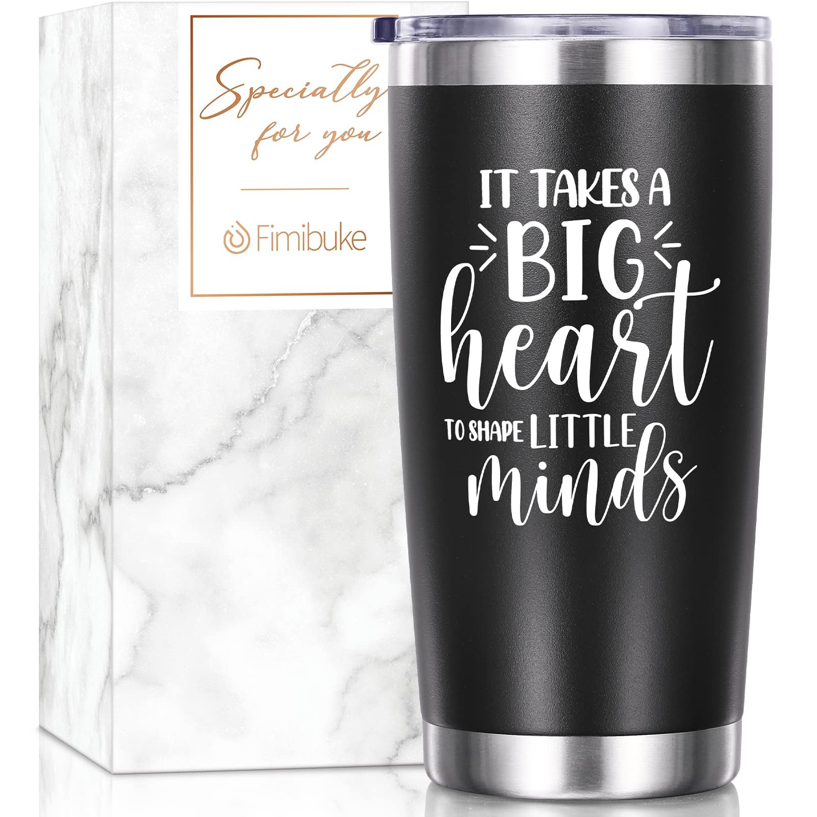 Fimibuke Gifts for Teacher from Students - 20 OZ Tumbler Teachers Day Gifts for Teacher Appreciation Teacher Gift Insulated Cups Big Heart Funny Birthday Present Graduation Gifts Tumbler for Teacher