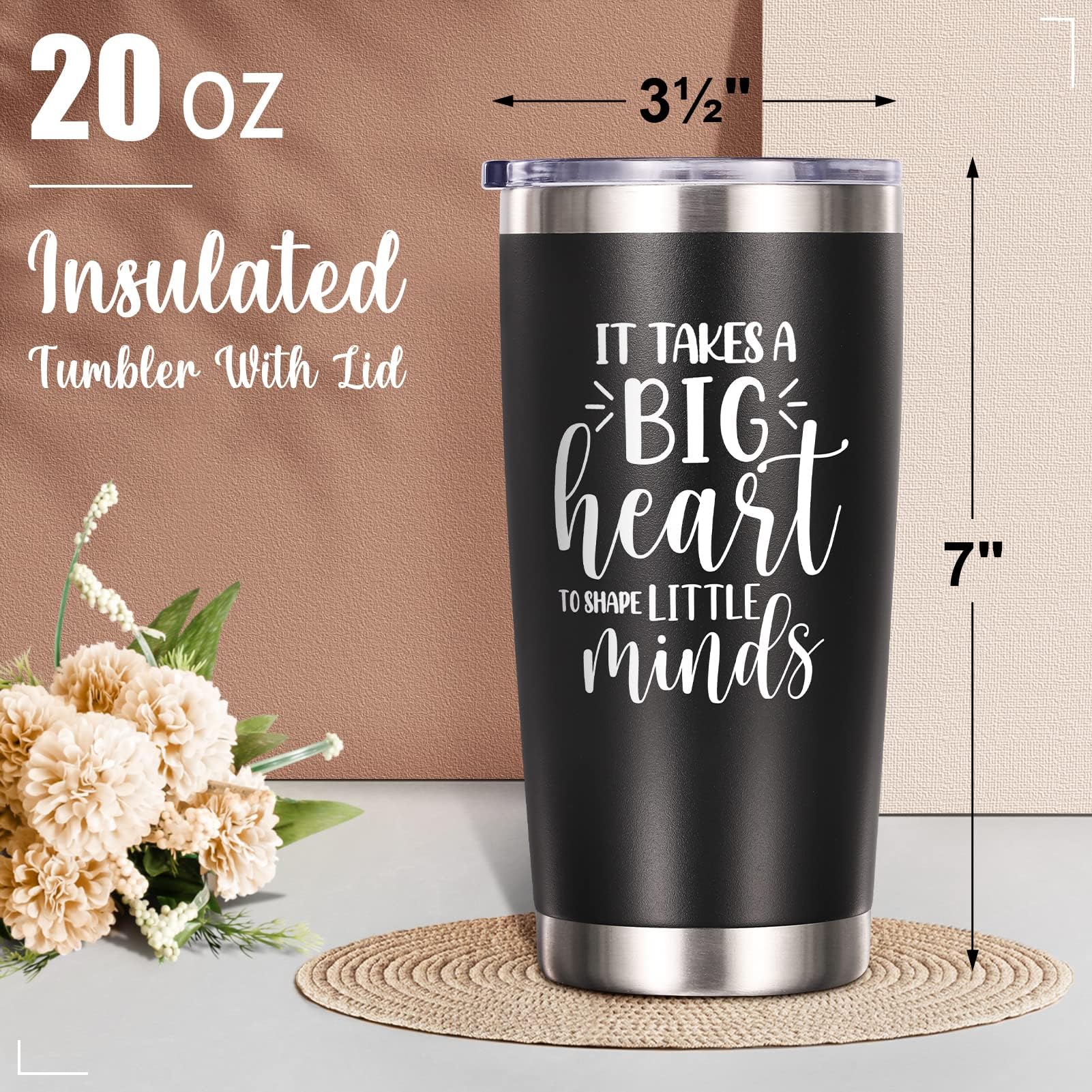 Fimibuke Gifts for Teacher from Students - 20 OZ Tumbler Teachers Day Gifts for Teacher Appreciation Teacher Gift Insulated Cups Big Heart Funny Birthday Present Graduation Gifts Tumbler for Teacher