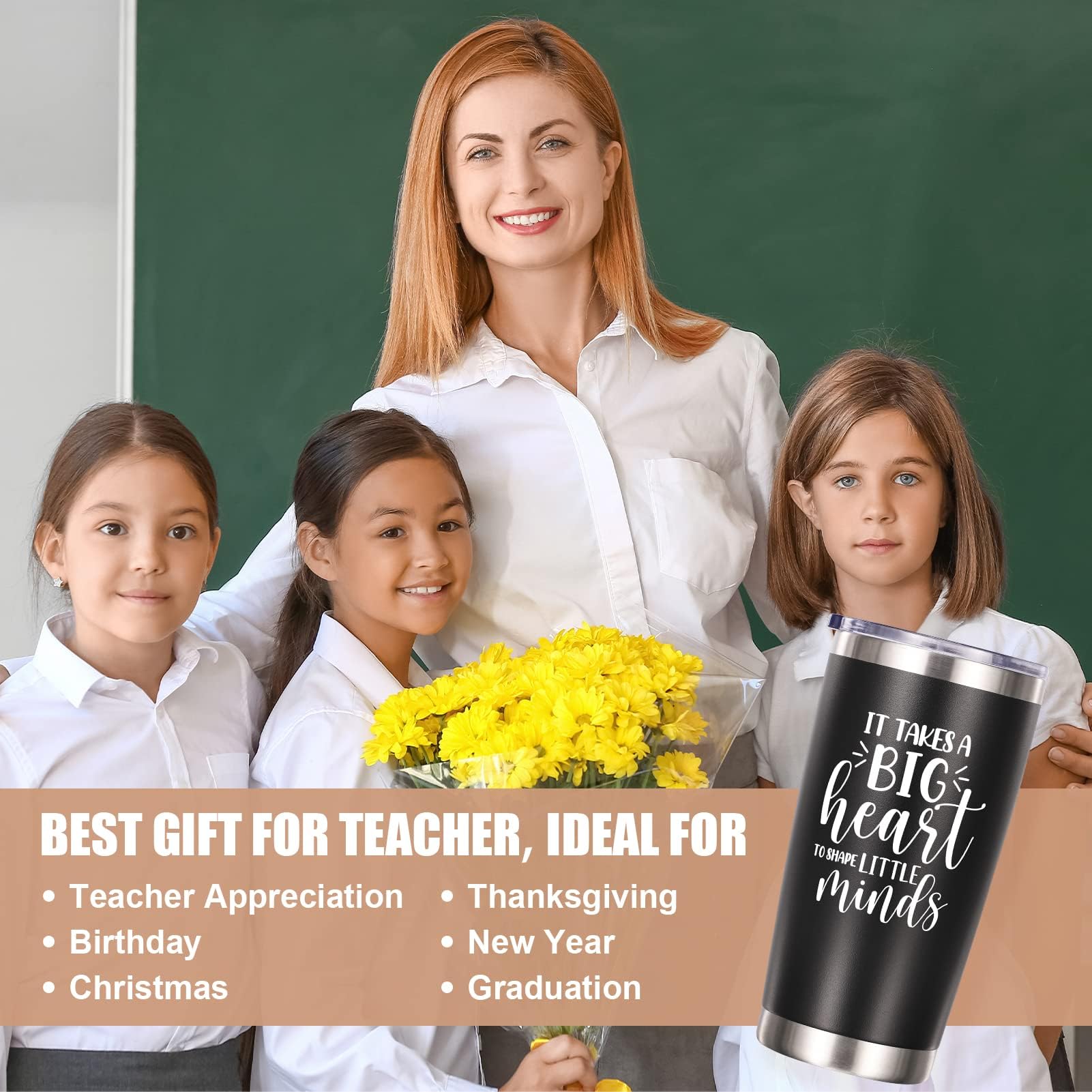 Fimibuke Gifts for Teacher from Students - 20 OZ Tumbler Teachers Day Gifts for Teacher Appreciation Teacher Gift Insulated Cups Big Heart Funny Birthday Present Graduation Gifts Tumbler for Teacher