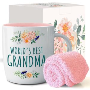 triple gifffted best grandma ever gifts ideas for grandmother from grandkids, coffee mug and socks from grandson granddaughter, grandparent birthday, christmas, mothers day, ceramic cup 380ml