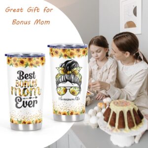 Cosictic Mother's Day Gift for Bonus Mom, Sunflower Best Bonus Mom Travel Tumbler, Birthday Christmas Gift For Bonus Mom Stepmom Mother In Law