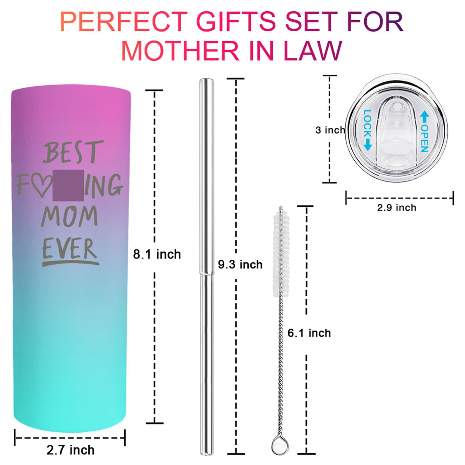 Gifts for Mom from Daughter Son Kids Best Mom Ever Tumbler Gifts 20oz Travel Cup Gifts for Mom Mothers Day Birthday Christmas Presents Pink Gradient Stainless Steel Tumbler with Lid Staw