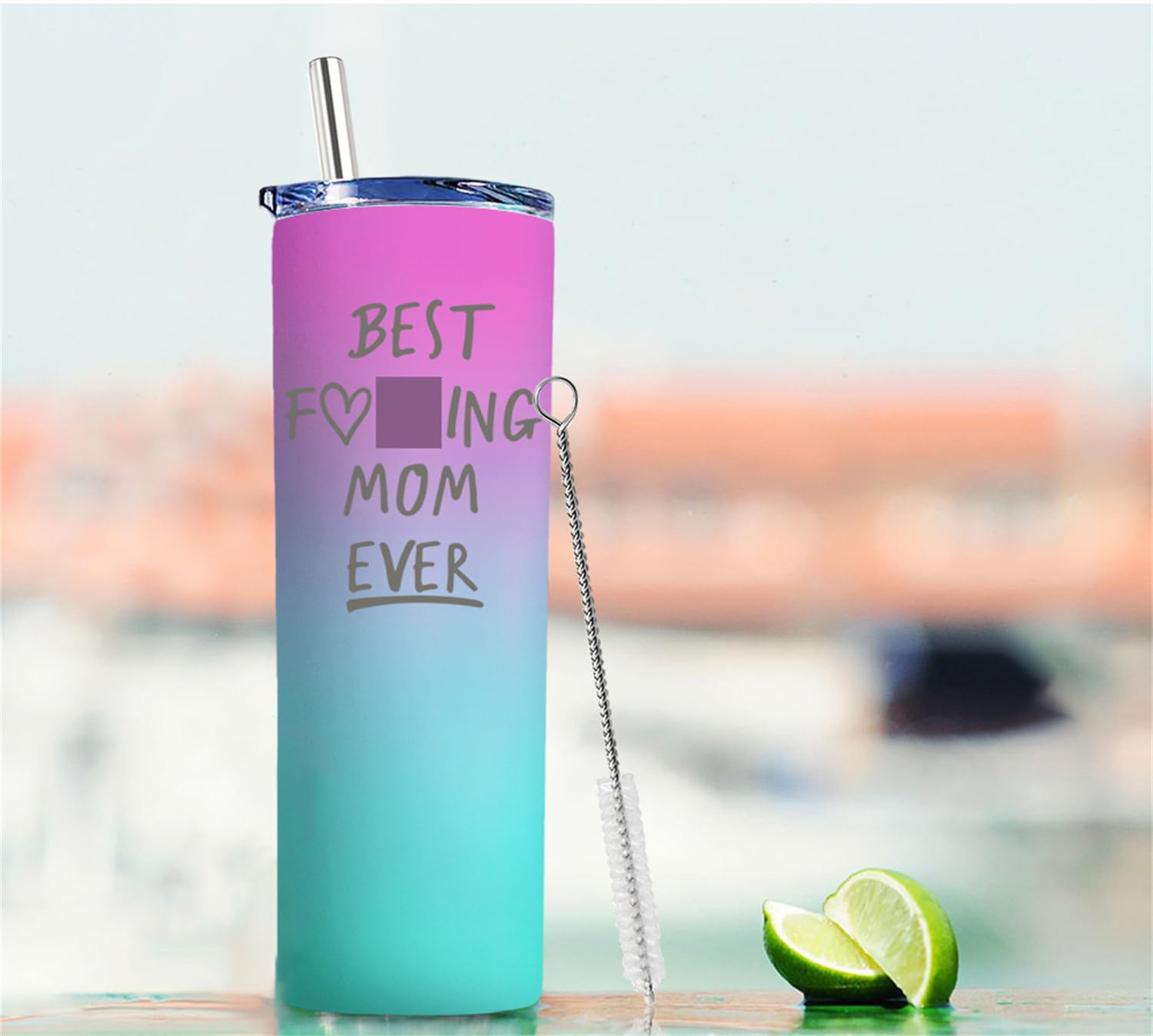 Gifts for Mom from Daughter Son Kids Best Mom Ever Tumbler Gifts 20oz Travel Cup Gifts for Mom Mothers Day Birthday Christmas Presents Pink Gradient Stainless Steel Tumbler with Lid Staw