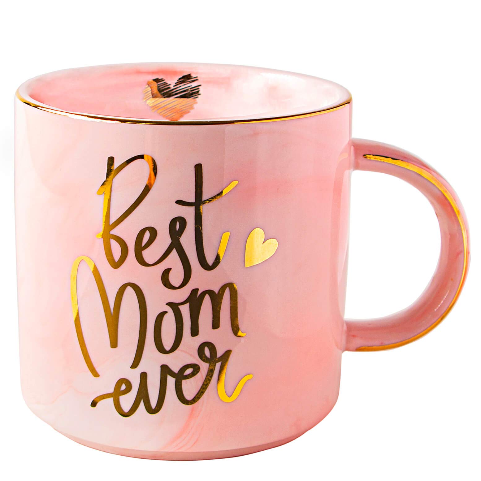 VILIGHT Best Mom Ever Gifts for Mom from Daughter Son - Pink Marble Mug Ceramic Coffee Cup 11oz