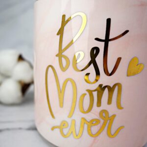 VILIGHT Best Mom Ever Gifts for Mom from Daughter Son - Pink Marble Mug Ceramic Coffee Cup 11oz