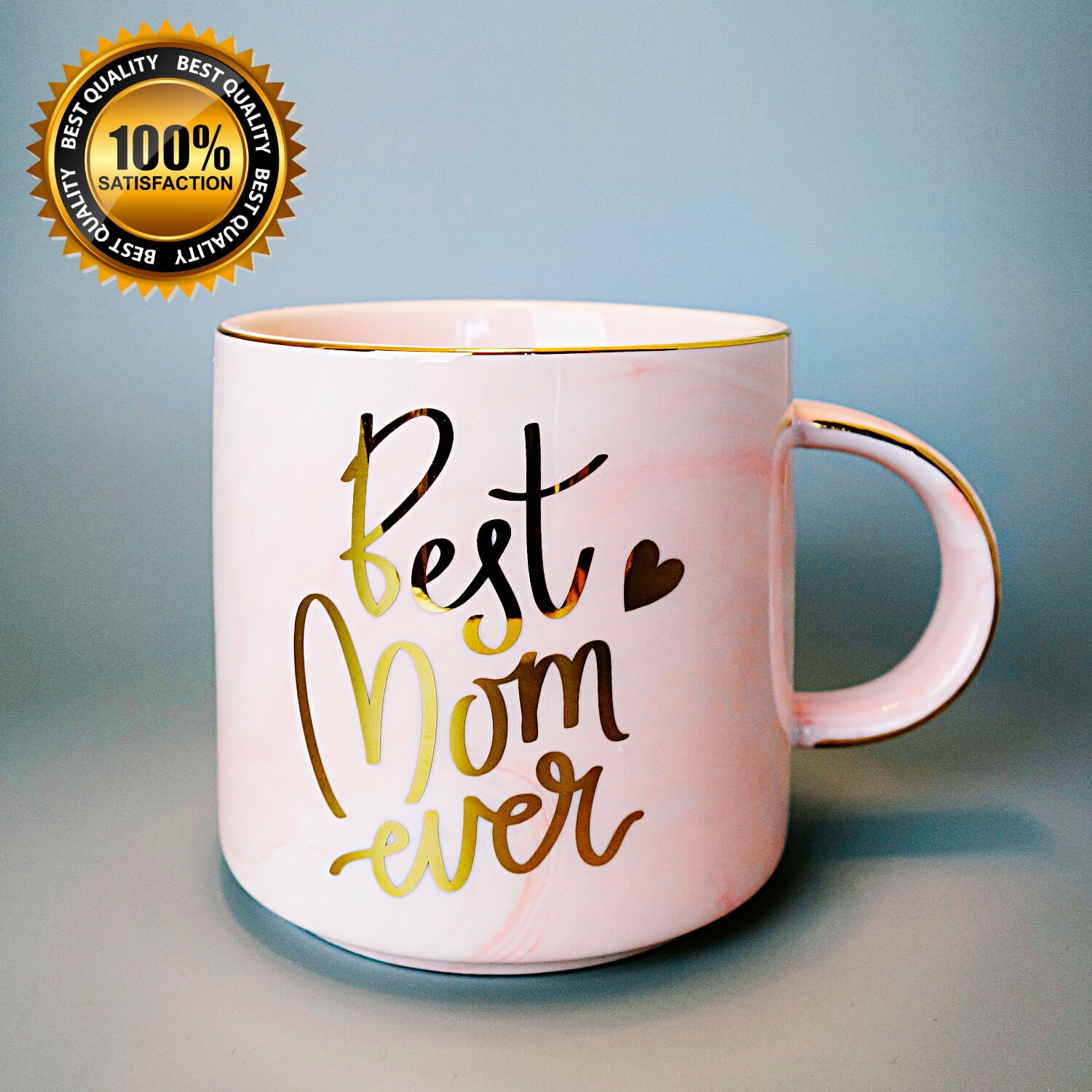 VILIGHT Best Mom Ever Gifts for Mom from Daughter Son - Pink Marble Mug Ceramic Coffee Cup 11oz