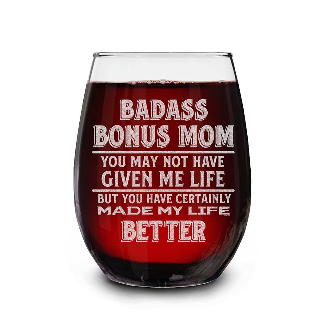 shop4ever Stepmom You May Not Have Given Me Life But You Certainly Made My Life Better Engraved Stemless Wine Glass Mother's Day Gift 15 oz.