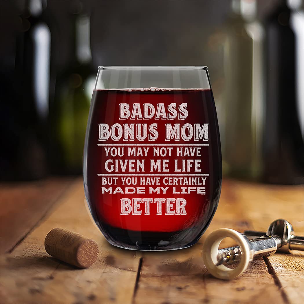 shop4ever Stepmom You May Not Have Given Me Life But You Certainly Made My Life Better Engraved Stemless Wine Glass Mother's Day Gift 15 oz.