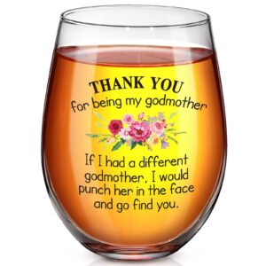 thank you for being my godmother wine glass, personalized mother's day birthday christmas gift for godmother mother, 17 oz godmother announcement wine glass for godmother from godchild (thank you)