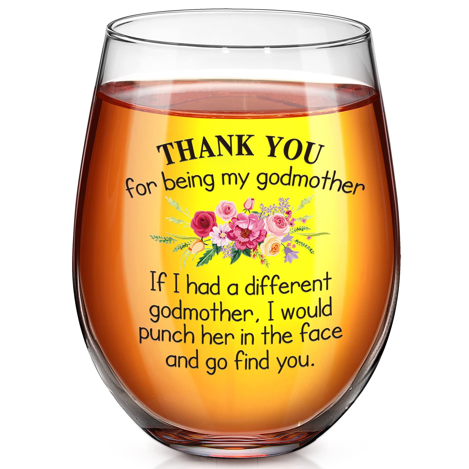 Thank You for Being My Godmother Wine Glass, Personalized Mother's Day Birthday Christmas Gift for Godmother Mother, 17 Oz Godmother Announcement Wine Glass for Godmother from Godchild (Thank You)