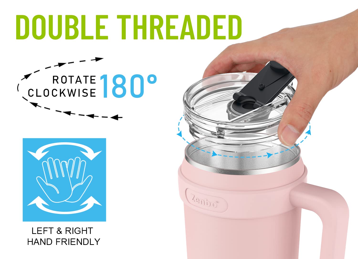 Zenbo 40 oz tumbler with handle and straw,Leak Proof Lid,Keeps Drinks Cold up to 34 Hours,Dishwasher Safe