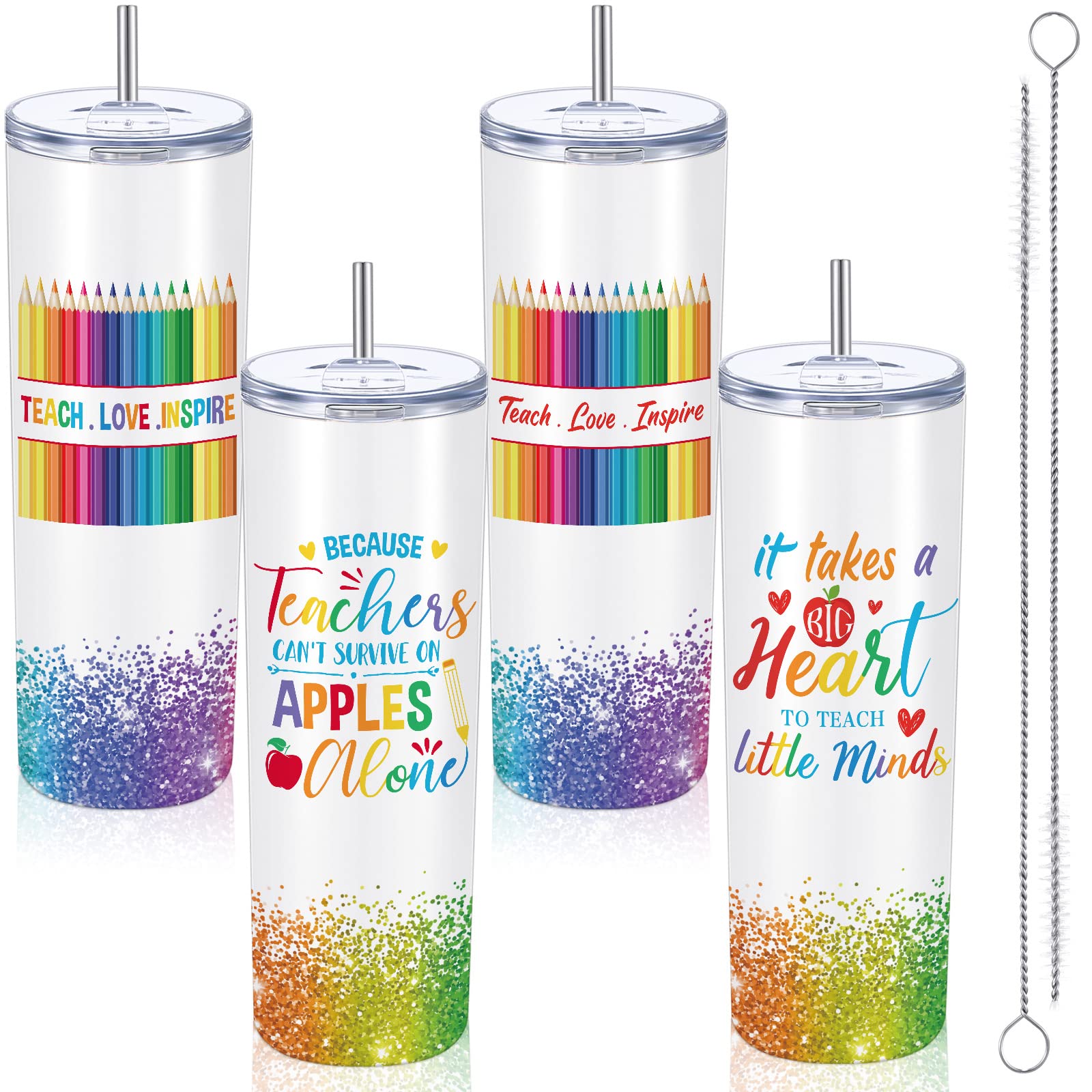 Patelai 2 Pieces Teacher Nurse Appreciation Gifts 20 oz Stainless Steel Water Tumbler with Lid Straw Brushes Thank You Graduation Birthday Gift for Teacher and Nurse(Dreamy)