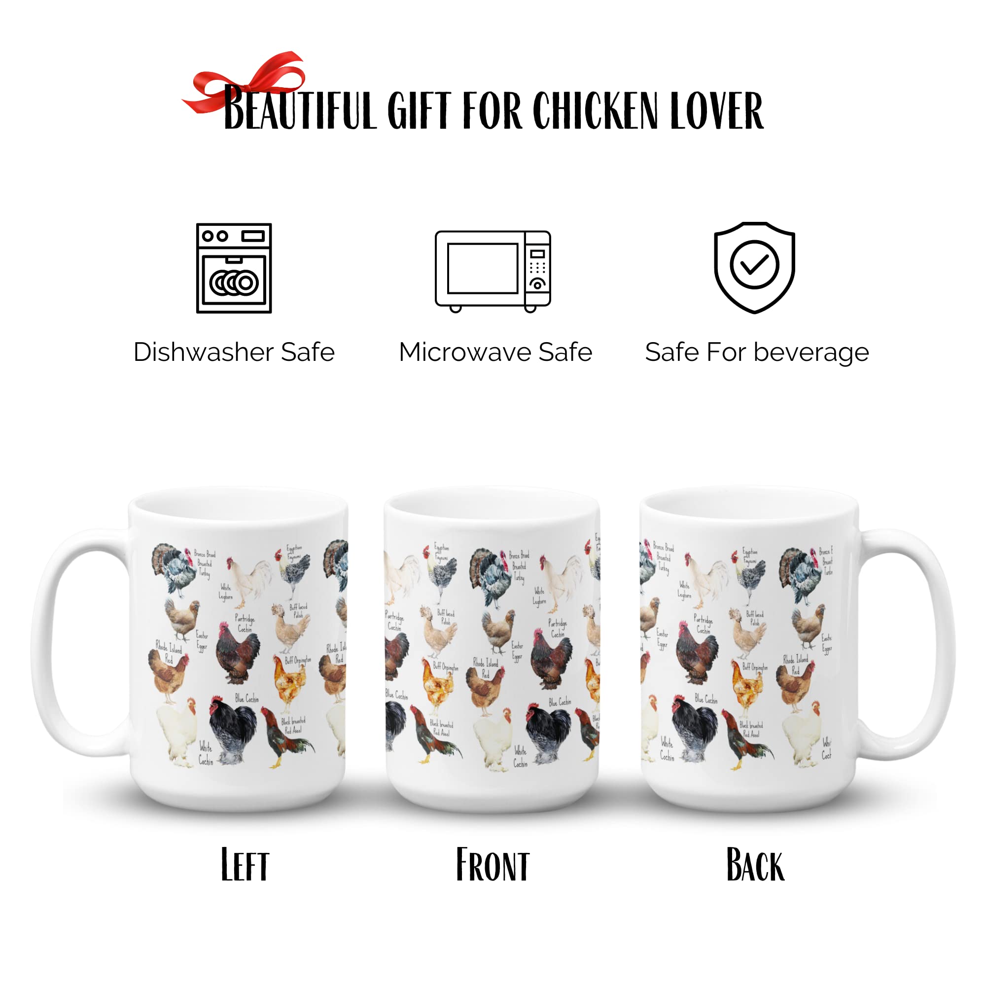 Vivulla68 Breeds of Chicken Coffee Mug 15Oz With Keychain, Chicken Gifts For Chicken Lovers, Chicken Mom Stuffs, Chicken Coffee Cup For Women, Chicken Themed Gifts, Chicken Lady Gifts