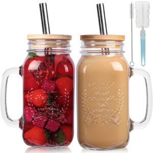 yirilan 2 pack 24oz mason jar cups with lids and straws, mason jars with handle, mason jar drinking glasses with lid and straw, mason jar mugs