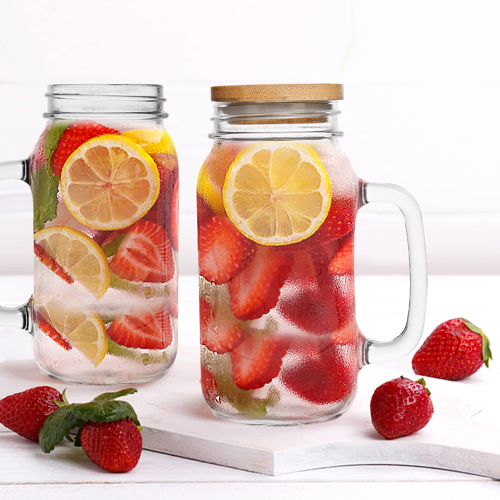 Yirilan 2 Pack 24Oz Mason jar cups with lids and straws, Mason Jars with Handle, Mason Jar Drinking Glasses with Lid and Straw, Mason Jar Mugs